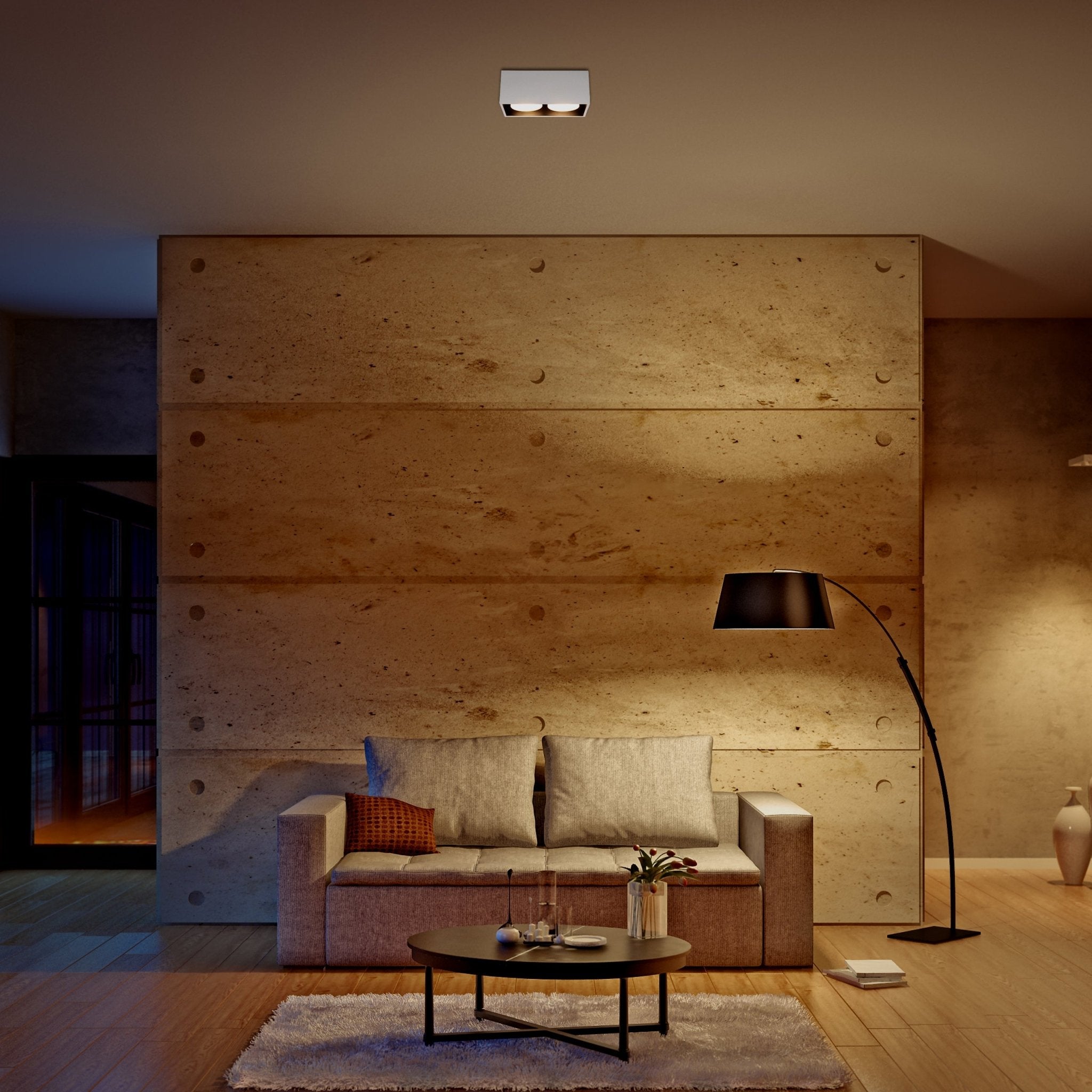 Cube Plafonniere rechthoek met twee lichtpunten - Wit - LED.nl